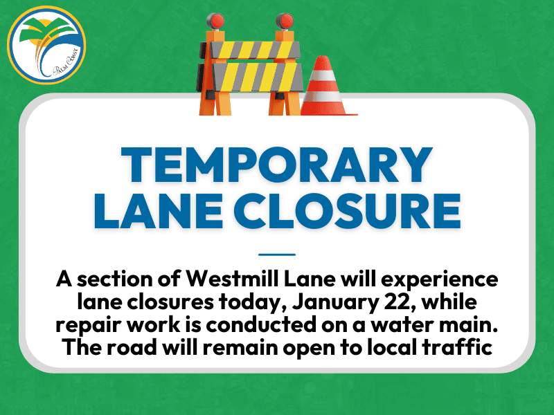 Lane Closure on Westmill Lane Today, January 22 | Palm Coast Connect